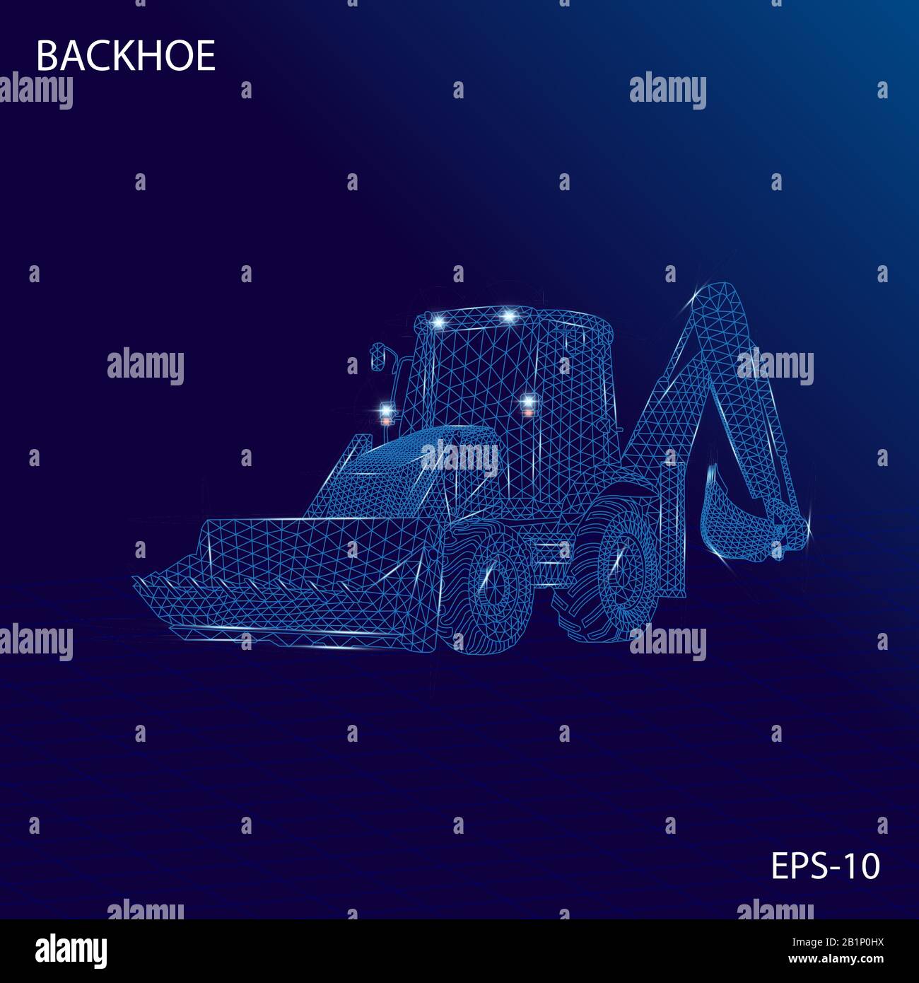 Backhoe loader wireframe mesh futuristic design concept vector ...