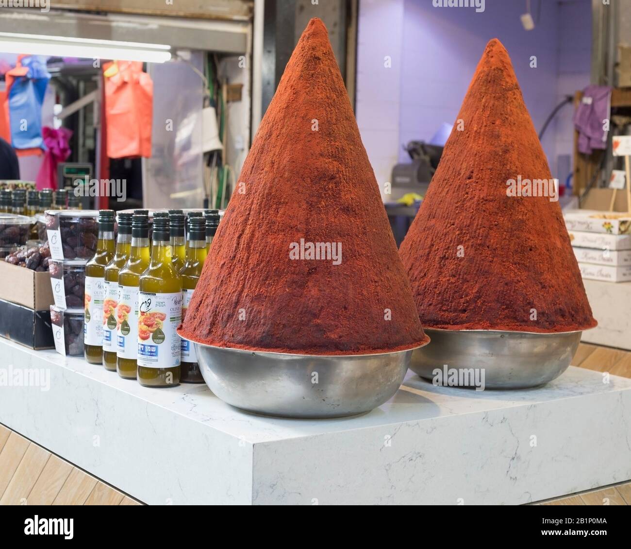 Mounds of paprika in Carmel Market (Shuk HaCarmel), Tel Aviv's largest ...