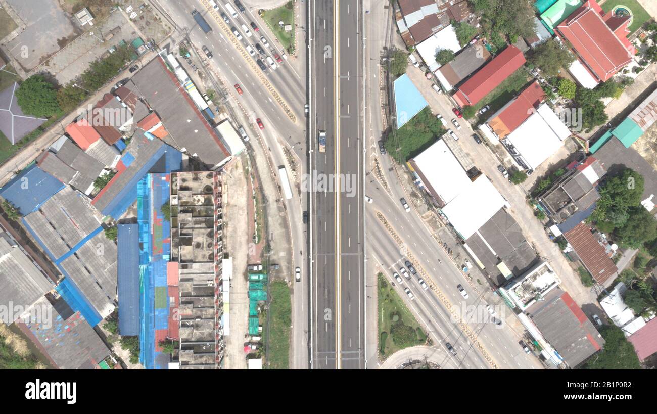 Aerial view of road junction from drone Stock Photo - Alamy