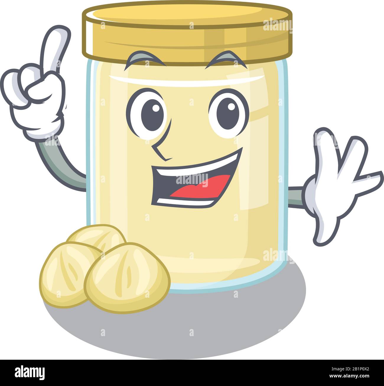 mascot cartoon concept macadamia nut butter in One Finger gesture Stock ...