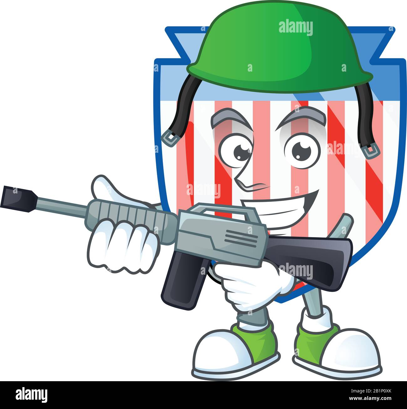 USA stripes shield mascot design in an Army uniform with machine gun ...