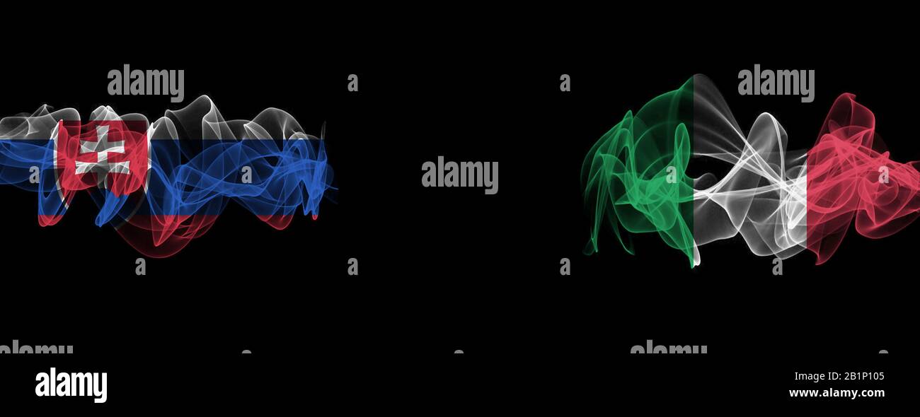 Flags of Slovakia and Italy on Black background, Slovakia vs Italy ...