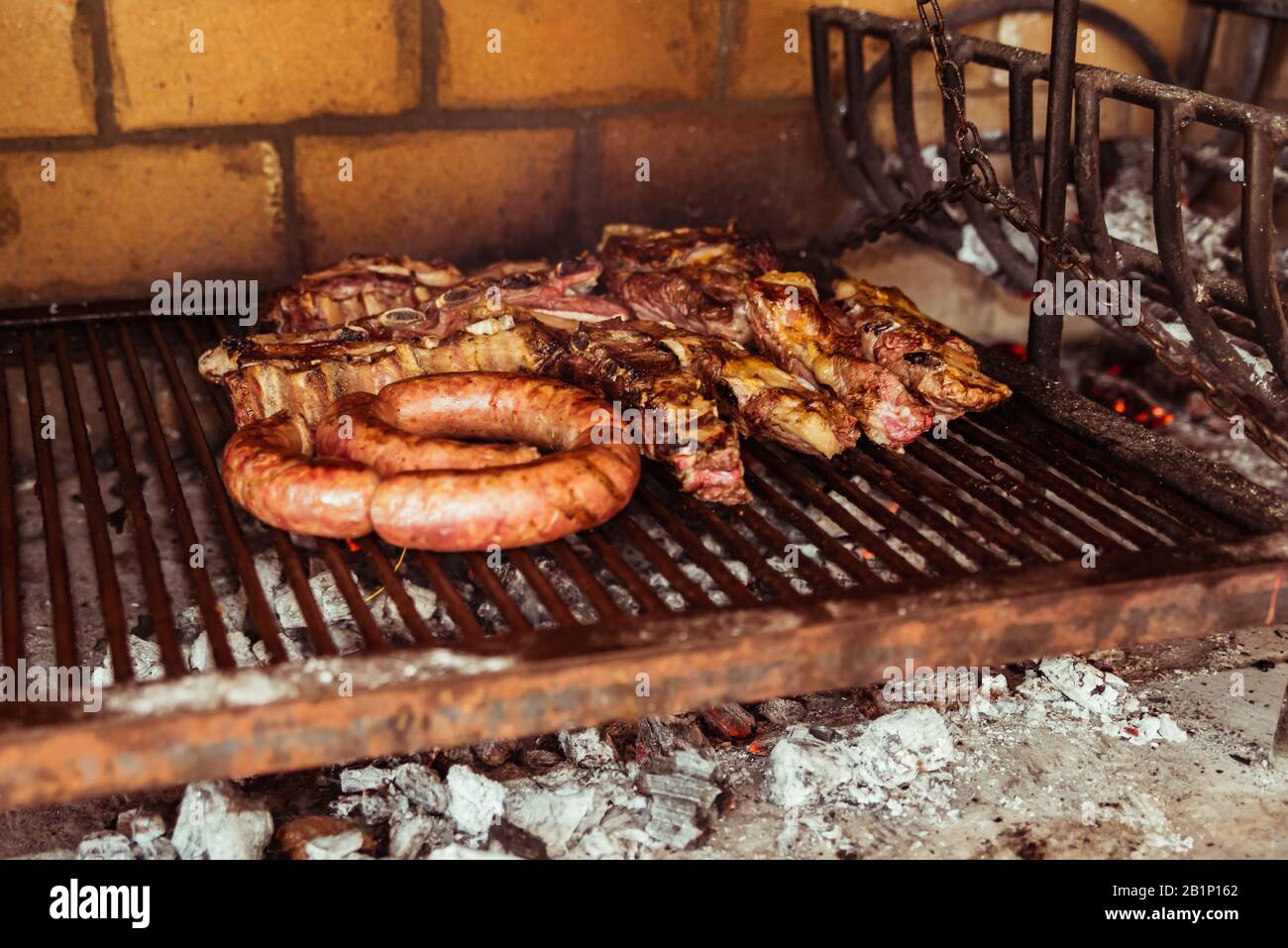 "Parrillada" Argentine barbecue make on live coal (no flame), beef ...