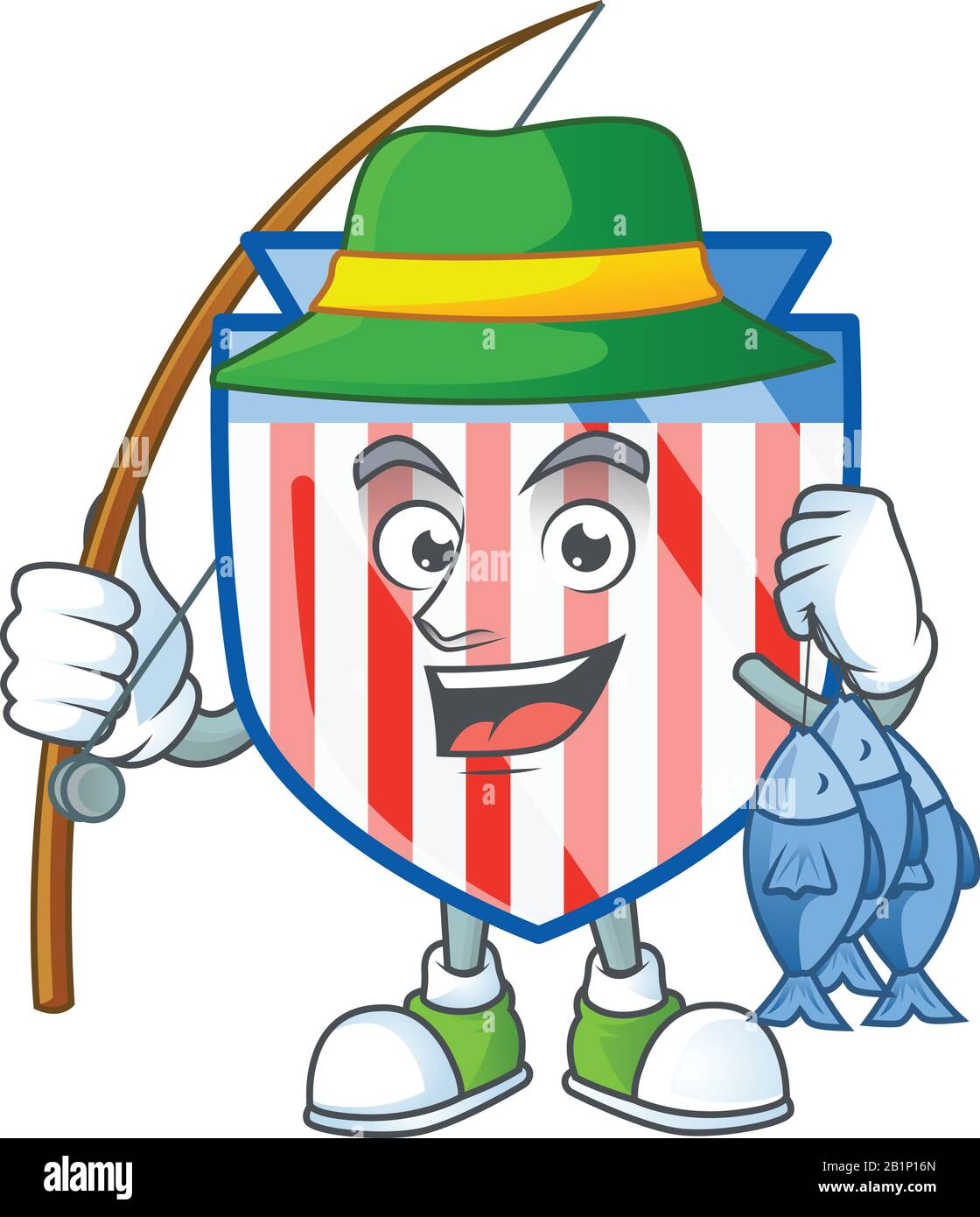 A mascot design of Fishing USA stripes shield with 3 fishes Stock ...