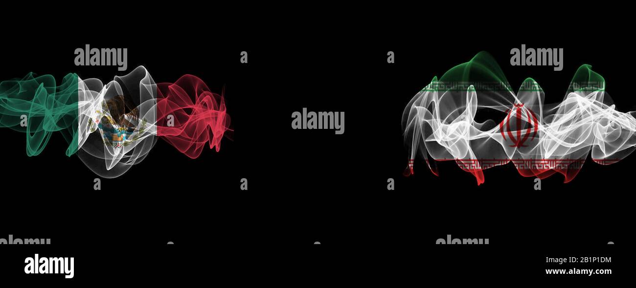 Flags of Mexico and Iran on Black background, Mexico vs Iran Smoke ...
