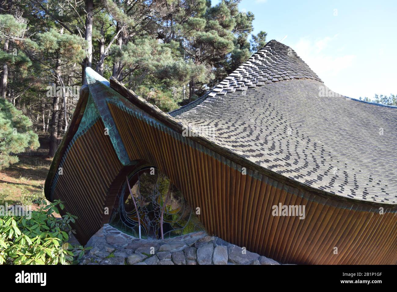 Exterior of Sea Ranch Chapel, designed by James Hubbell, near Sea Ranch ...