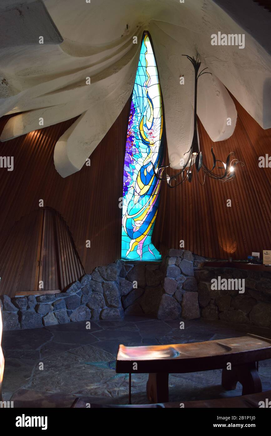Interior of Sea Ranch Chapel, designed by James Hubbell, near Sea Ranch ...