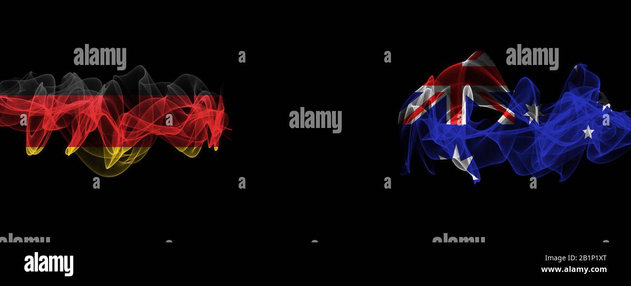 Flags of Germany and Australia on Black background, Germany vs ...
