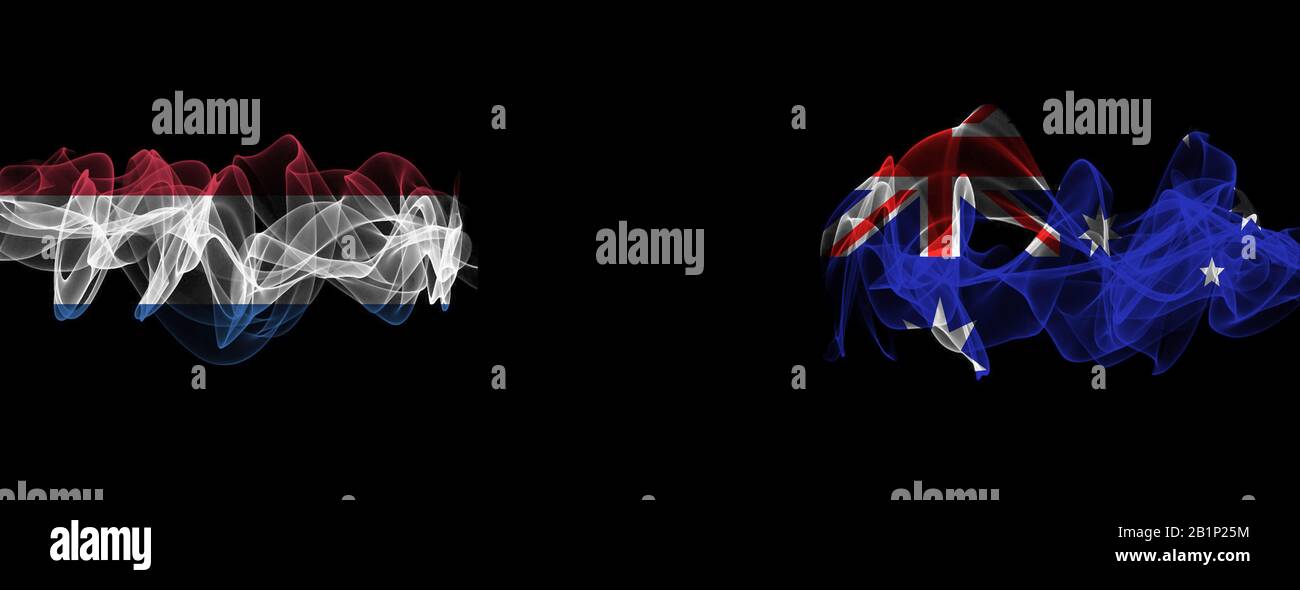 Flags of Netherlands and Australia on Black background, Netherlands vs ...