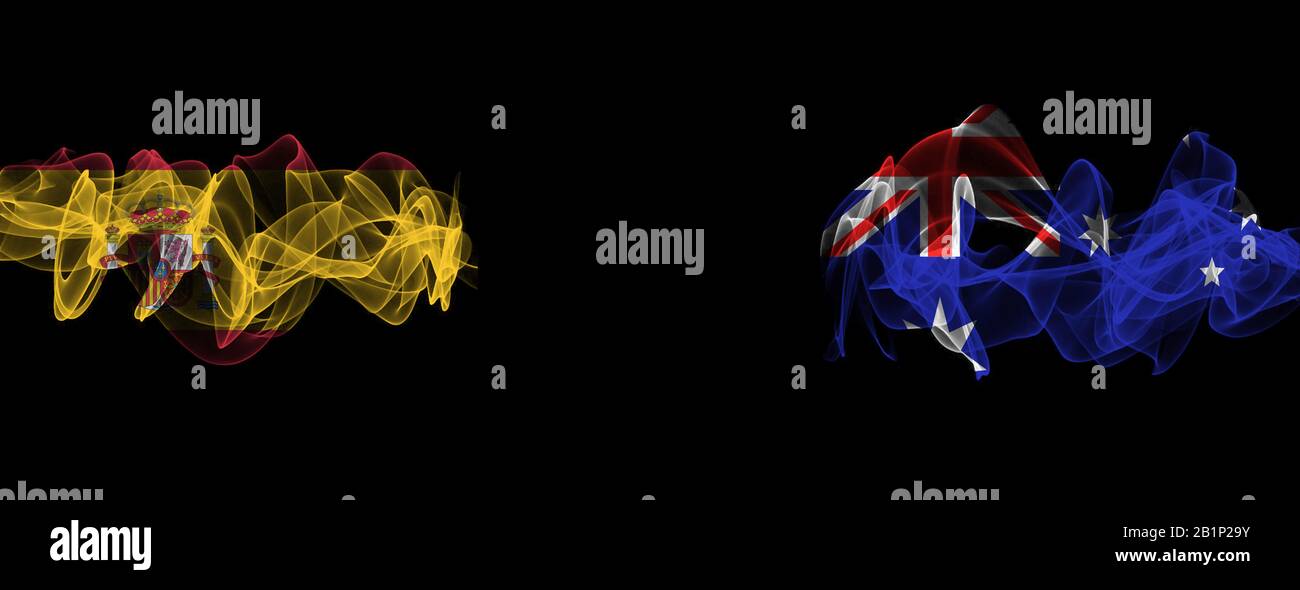 Flags of Spain and Australia on Black background, Spain vs Australia ...