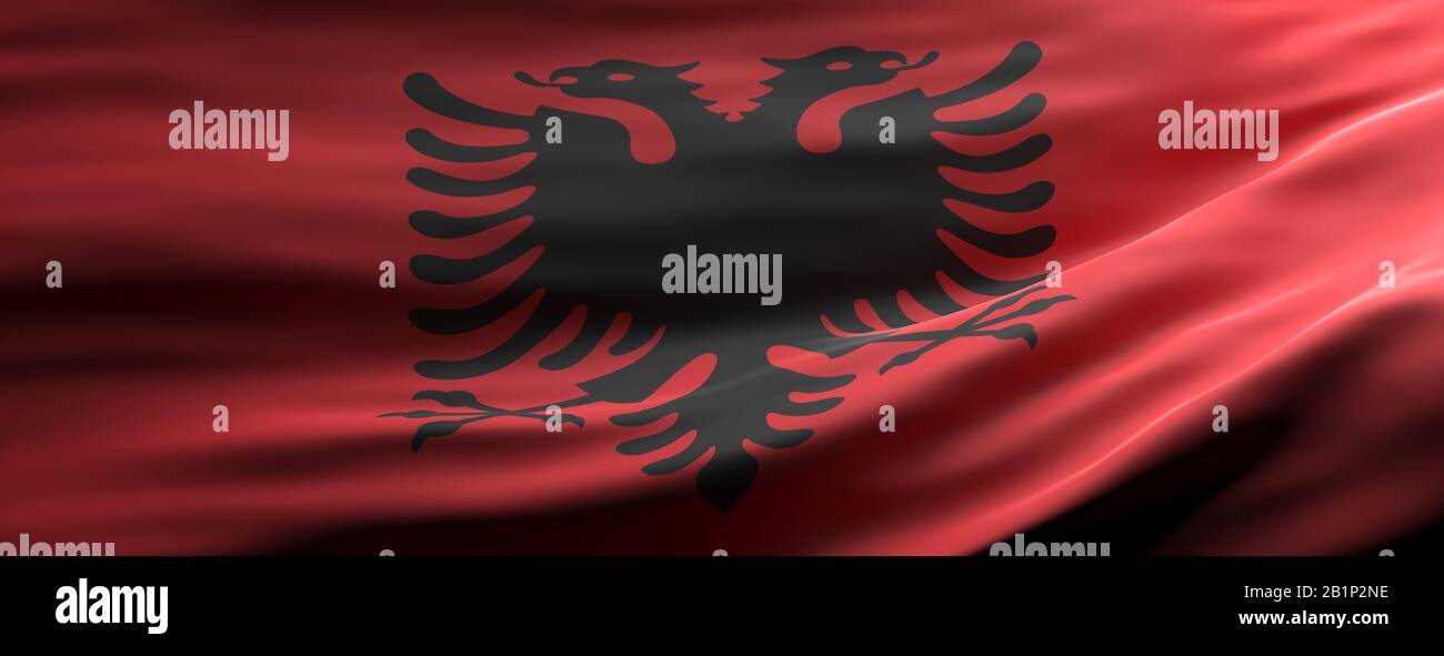 Albania sign symbol. Albanian national flag waving texture background ...