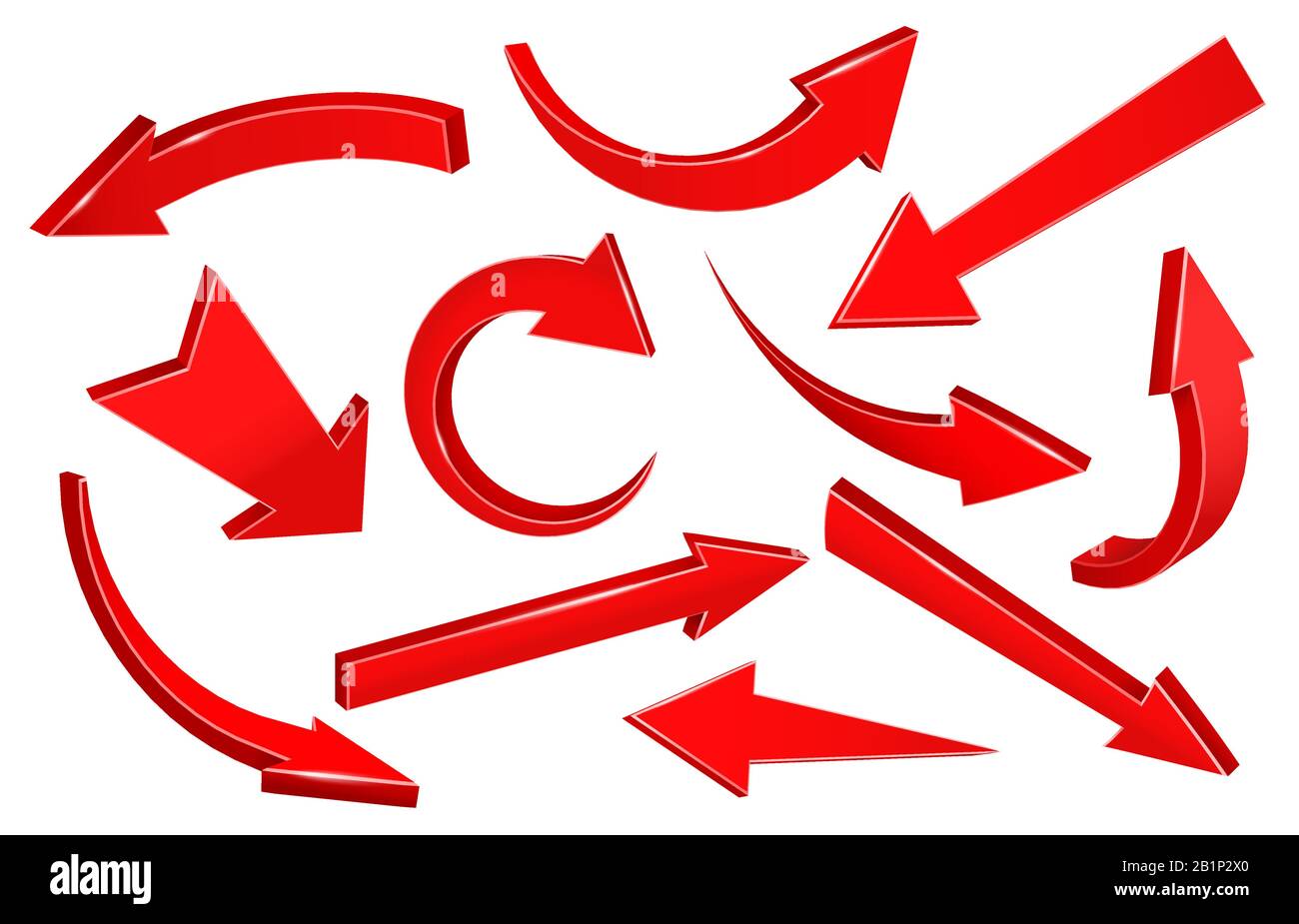 Realistic 3d arrows. Curved upward pointing arrow, down pointer shape ...