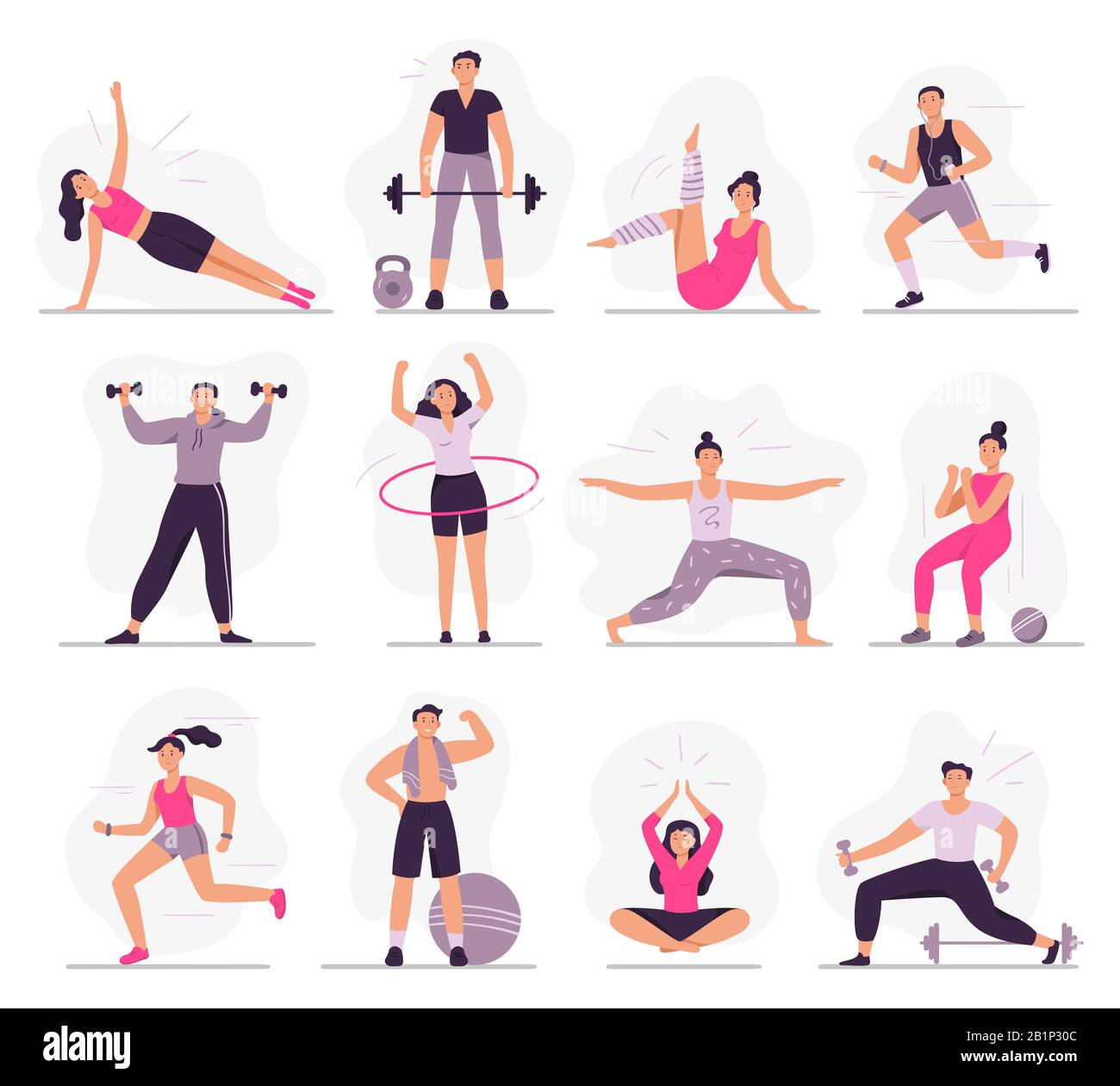 Sport people. Young athletic woman fitness activities, sports man and ...