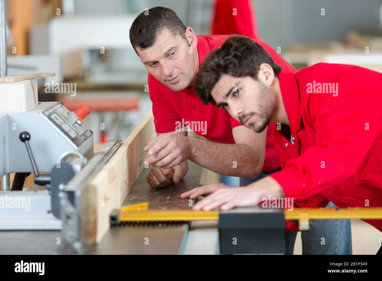 portrait of workers cutting wood Stock Photo - Alamy