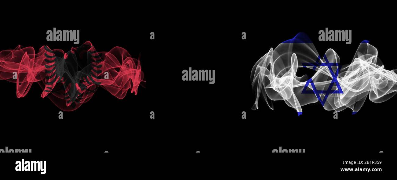 Flags of Albania and Israel on Black background, Albania vs Israel ...