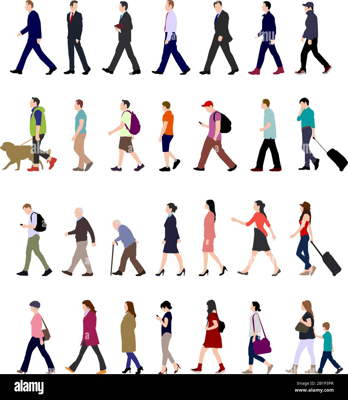 Business People Walking Side View