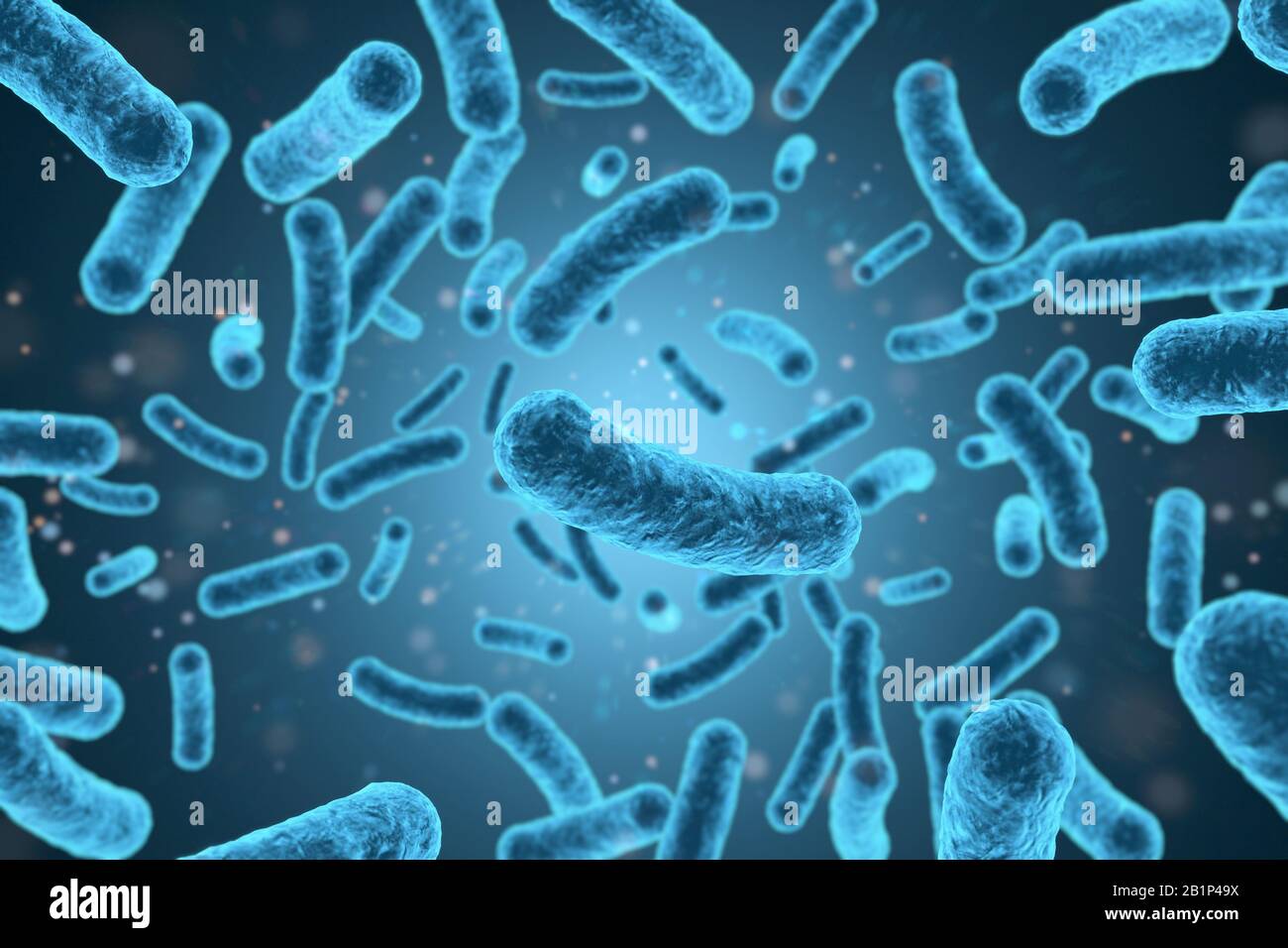 3D rendering bacteria closeup in blue background. 3d illustration Stock ...