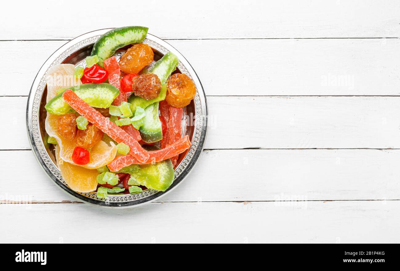 Healthy food,mix dried fruits.Healthy assorted dried fruit on a plate ...