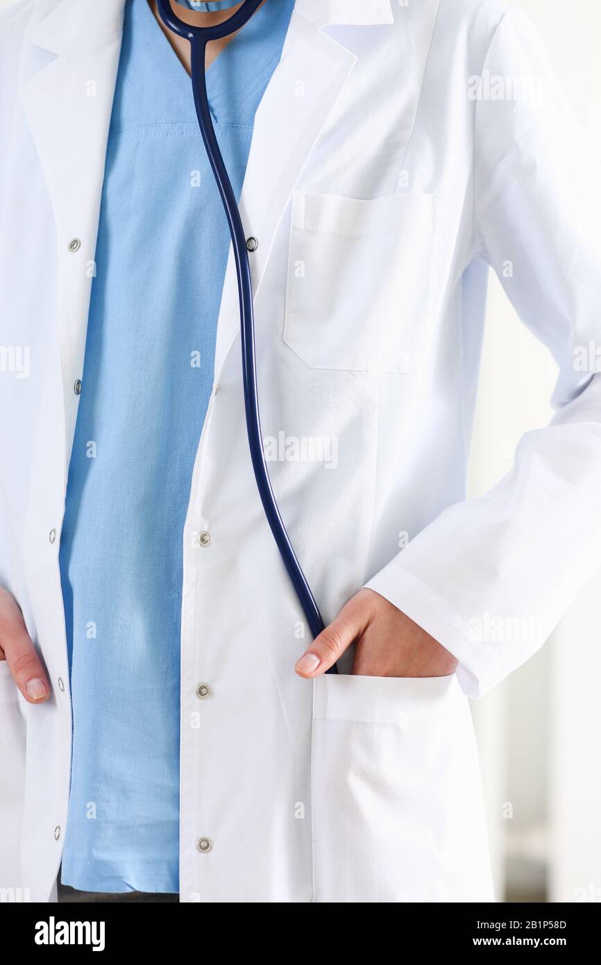 Doctor chest with stethoscope in pocket closeup Stock Photo - Alamy
