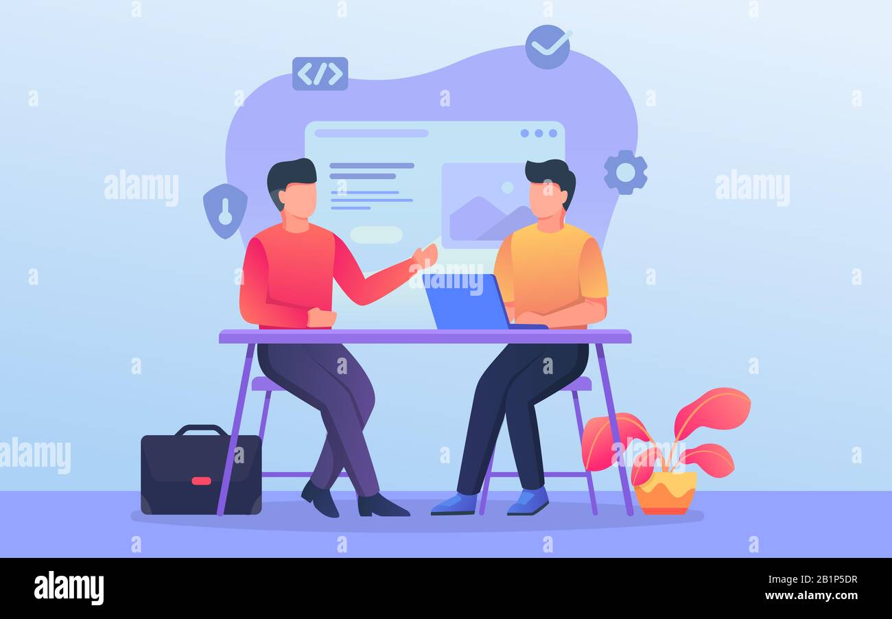 programmer or developer discussion team when work on office with ...