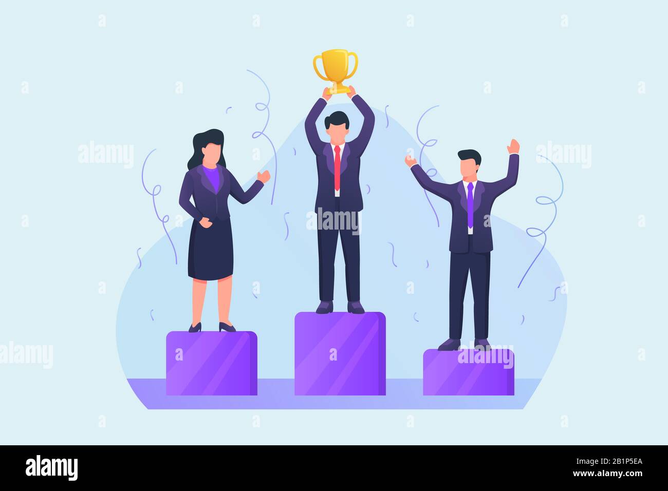 business competition winner on podium with winner lifting trophy vector ...