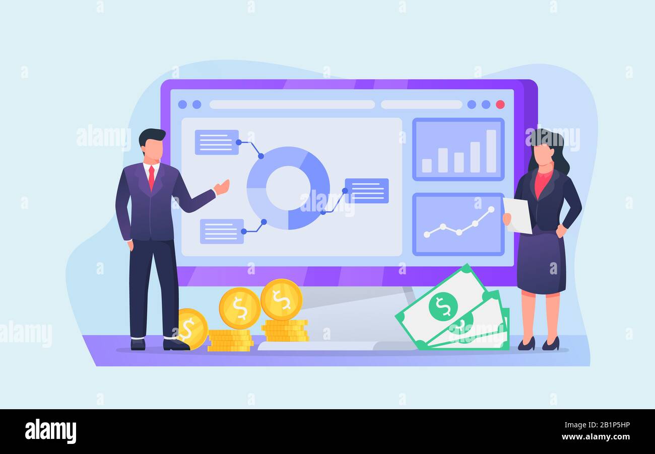 business graph and chart report analysis on computer screen for ...