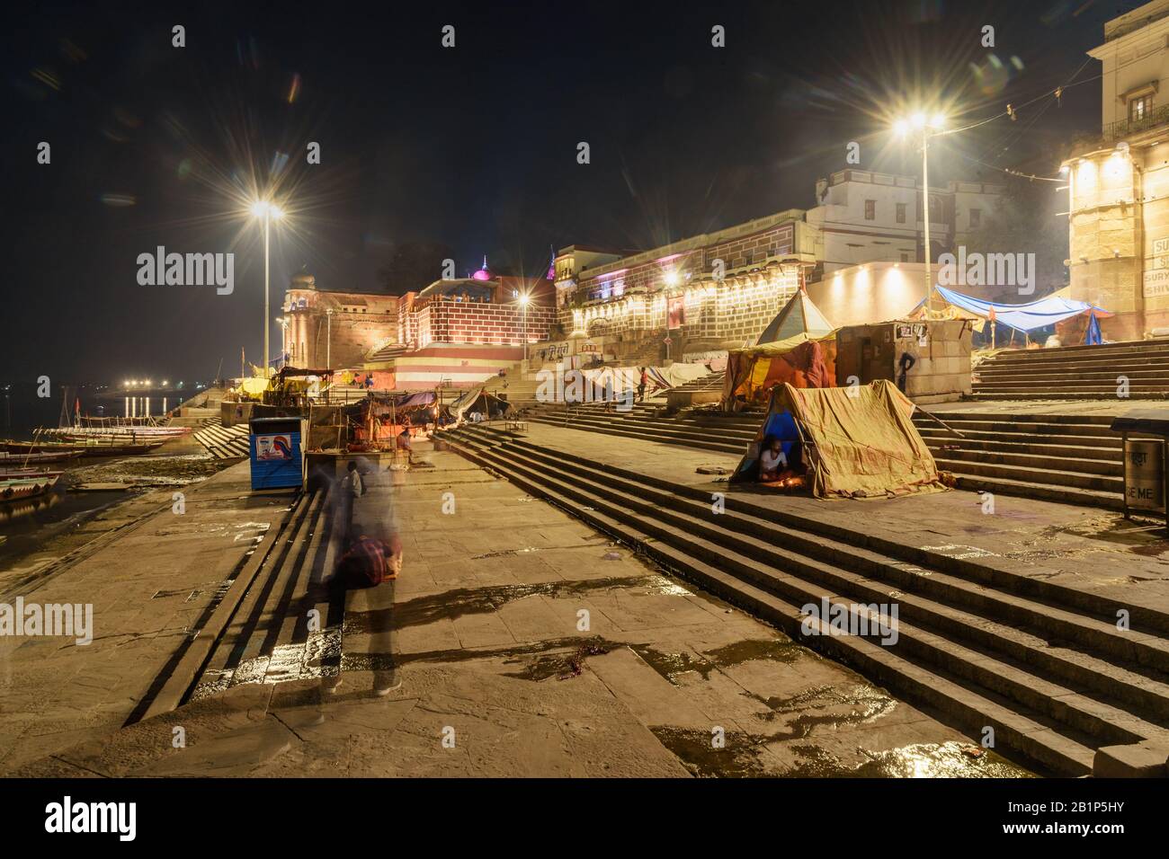 Colorful illumination of the Ghats in the night. Varanasi. India Stock ...