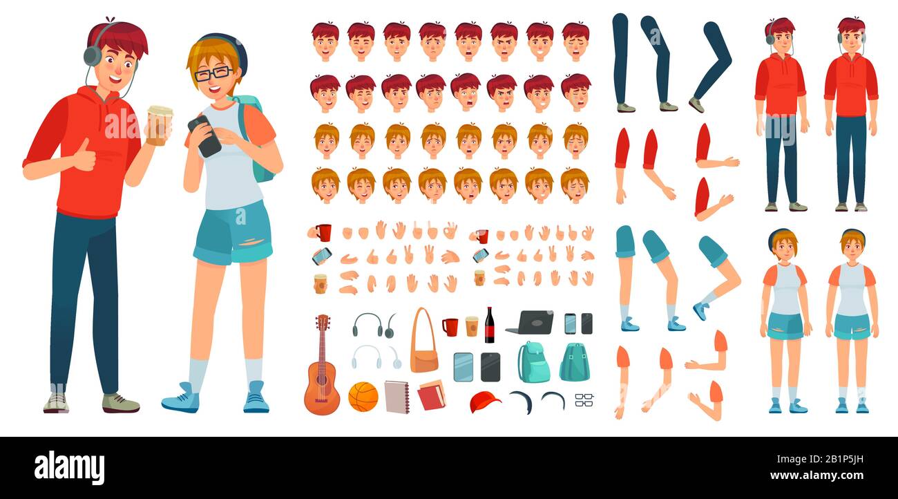 Teenager character constructor. Teenage boy, young girl character ...