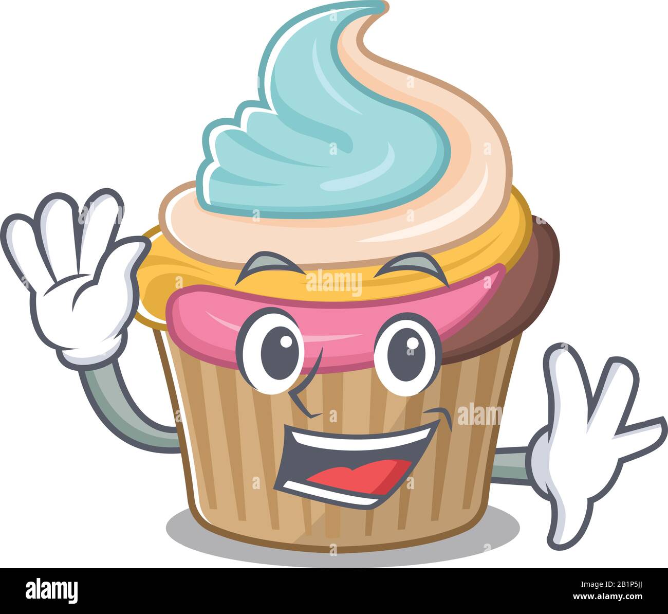 Waving friendly rainbow cupcake mascot design style Stock Vector Image ...