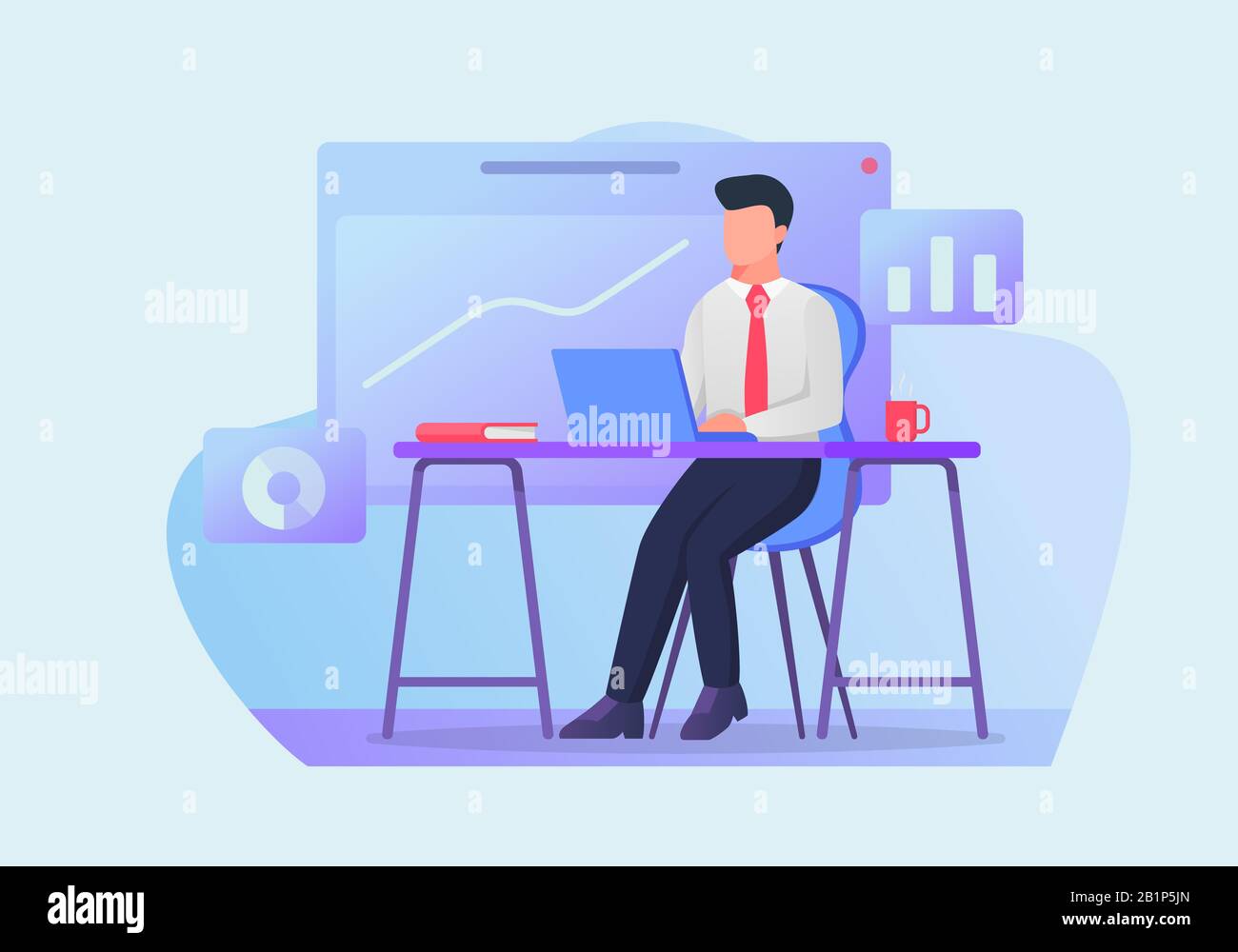 businessman work in laptop with graph and chart as background with flat ...
