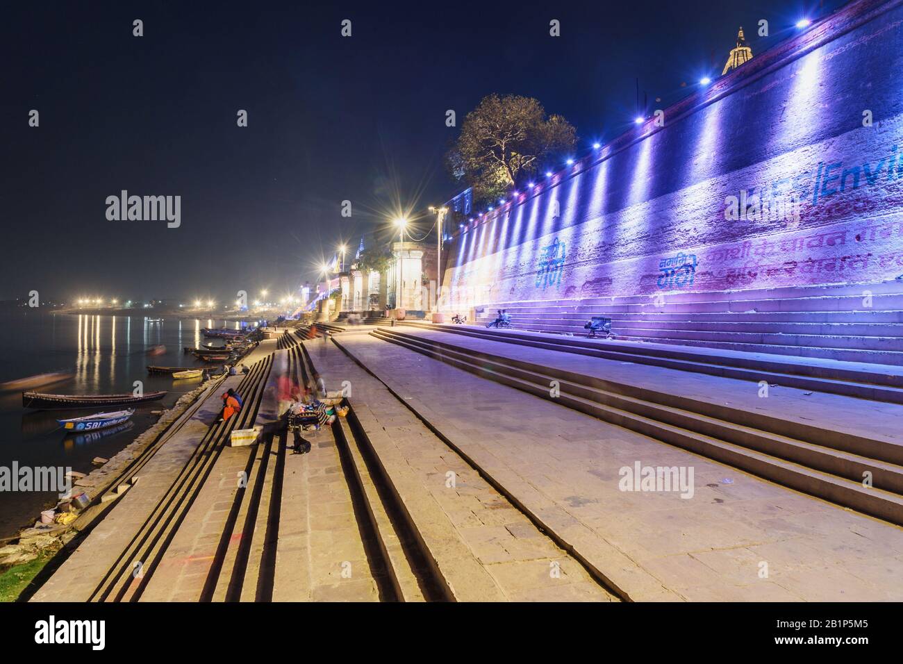 Colorful illumination of the Ghats in the night. Varanasi. India Stock ...