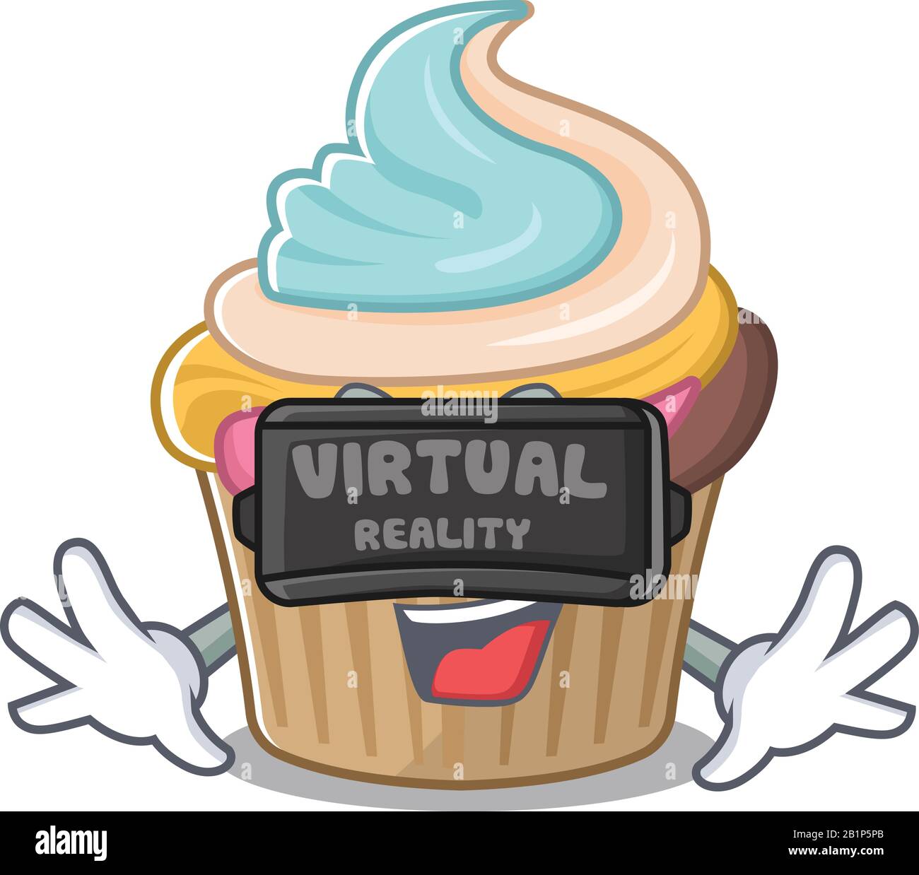 A Picture of rainbow cupcake character wearing Virtual reality headset ...