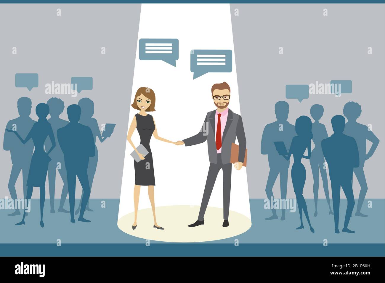 Negotiations between business groups, successful work,cartoon business ...