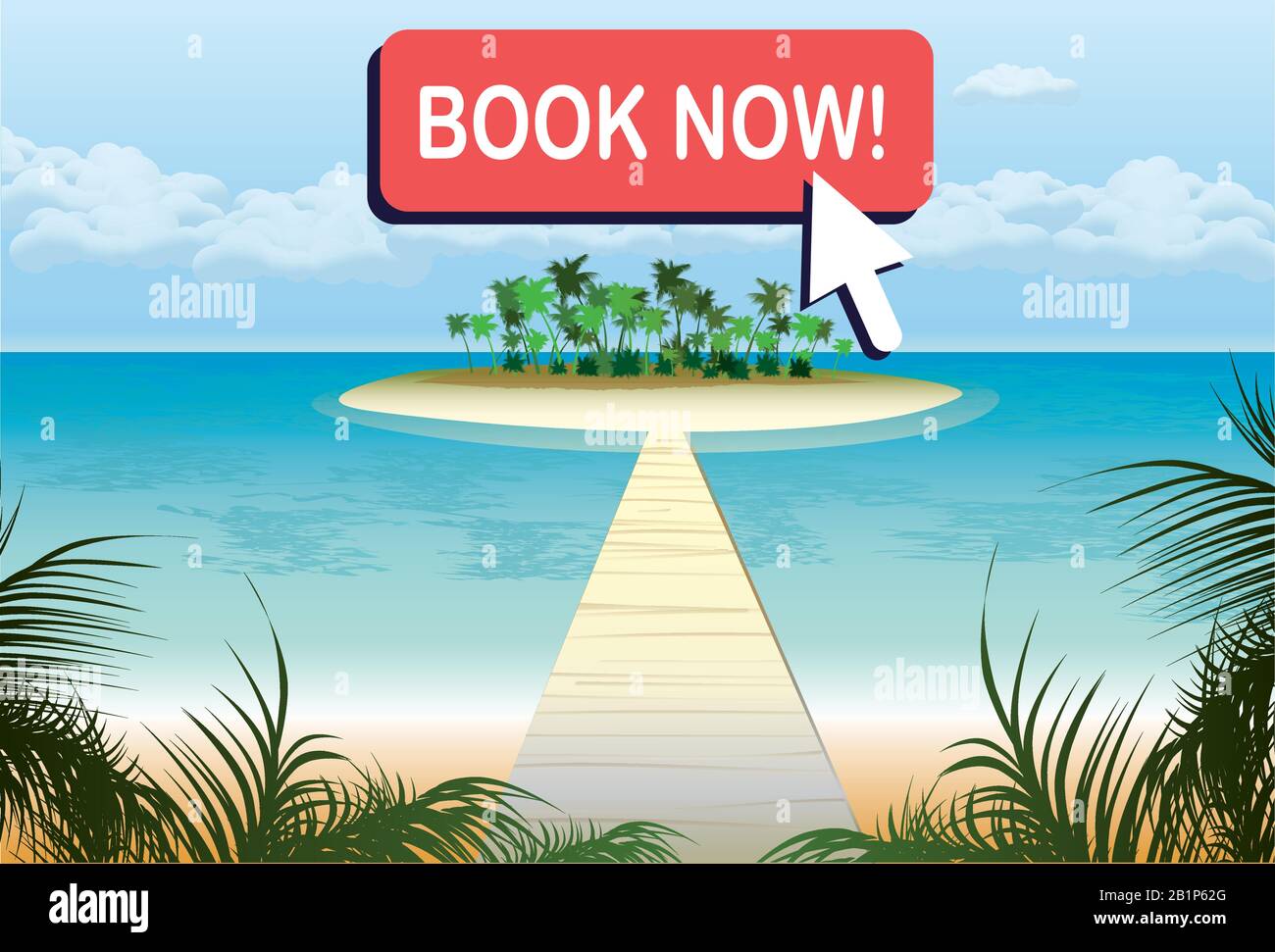 Cartoon travel banner template,tropical beach and summer trip,button ...