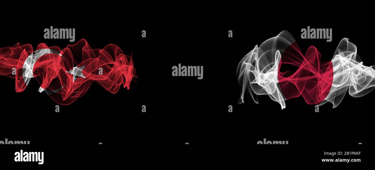 Flags of Turkey and Japan on Black background, Turkey vs Japan Smoke ...