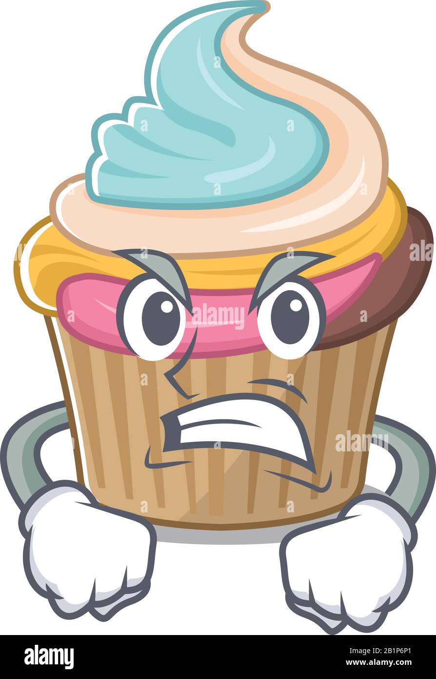 Rainbow cupcake cartoon character style having angry face Stock Vector ...