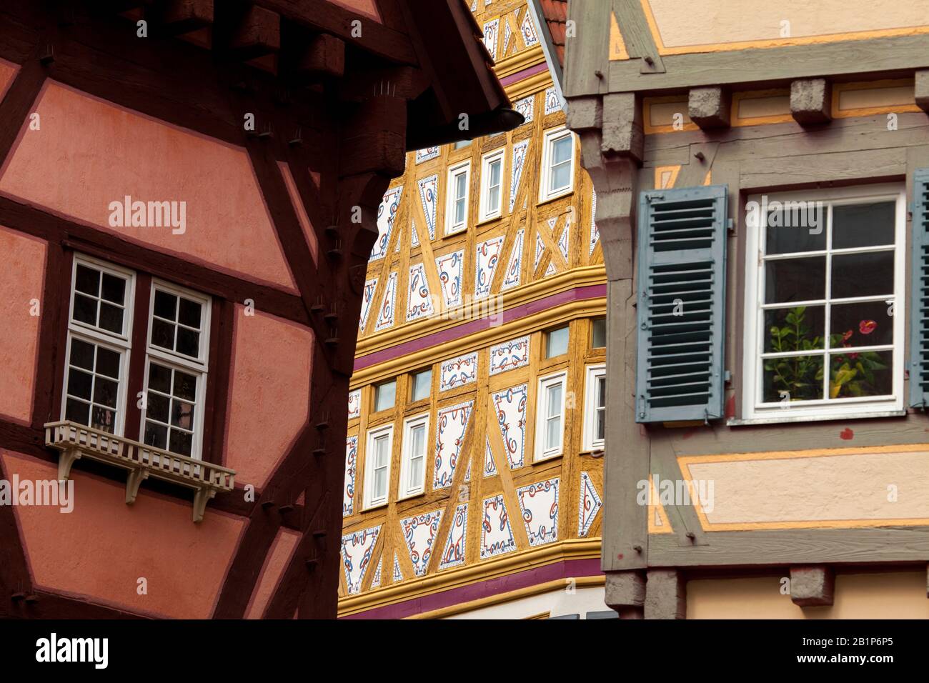 detail of medieval half timber houses in Germany town esslingen am ...