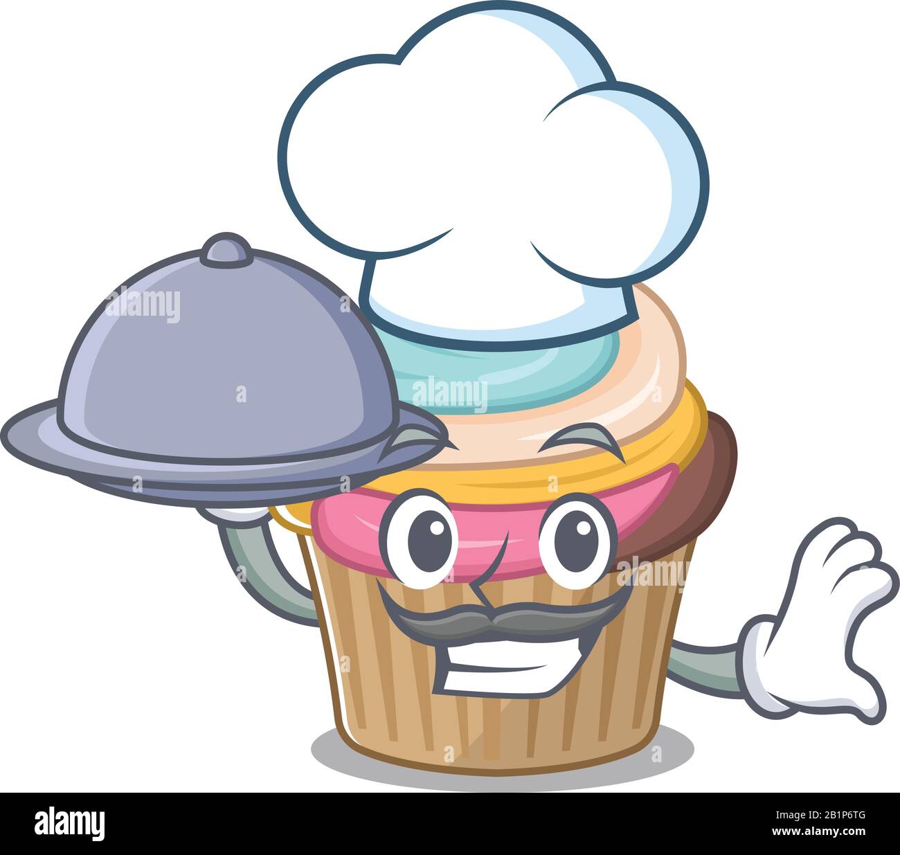 A picture of rainbow cupcake as a Chef serving food on tray Stock ...