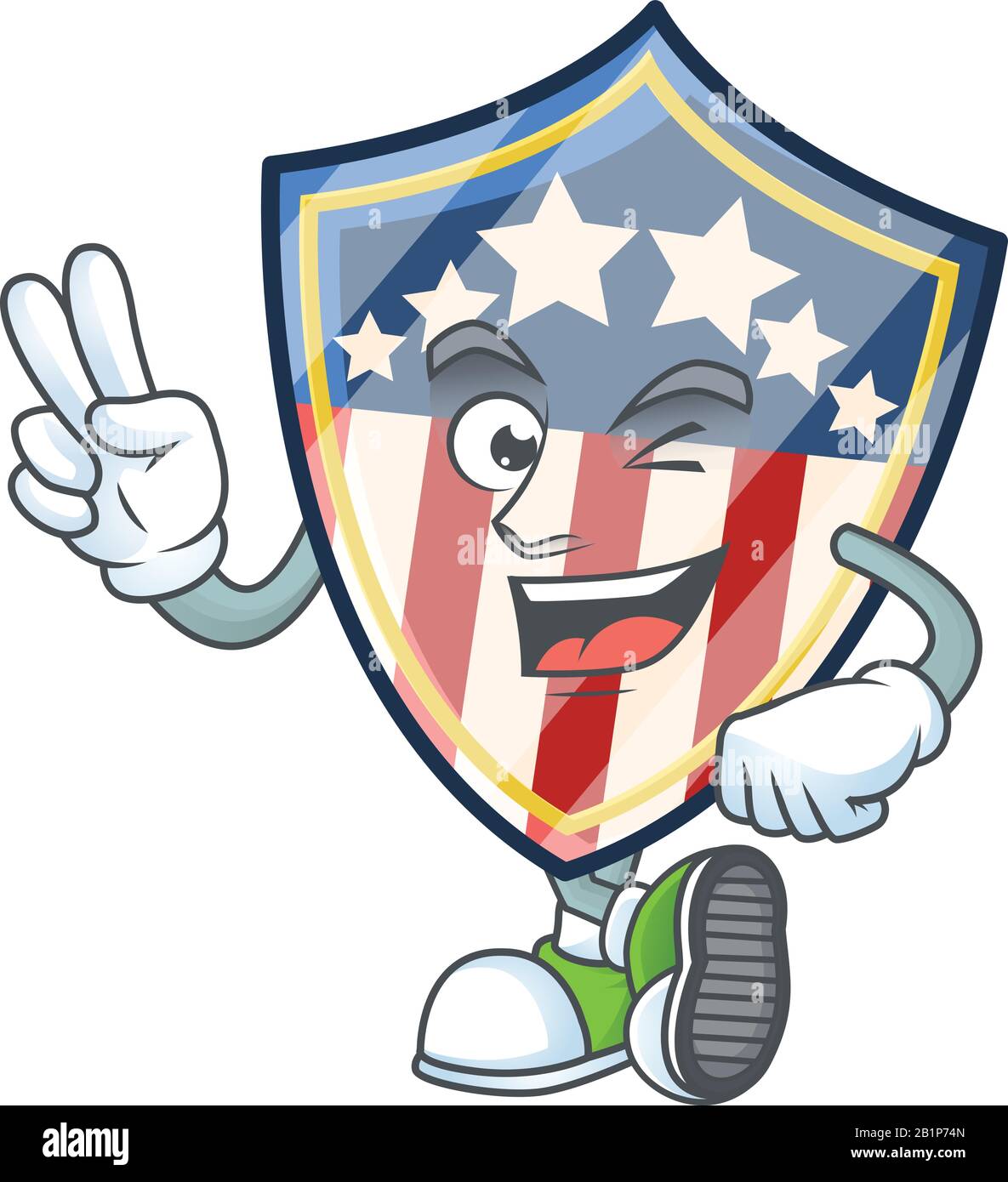 Cute cartoon mascot picture of vintage shield badges USA with two ...