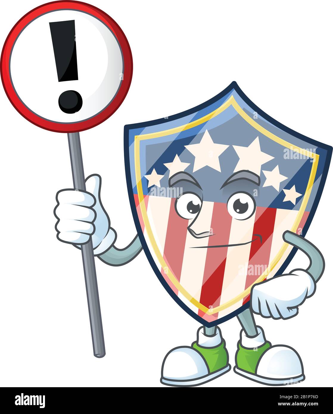 Cartoon character design of vintage shield badges USA rise up a broad ...