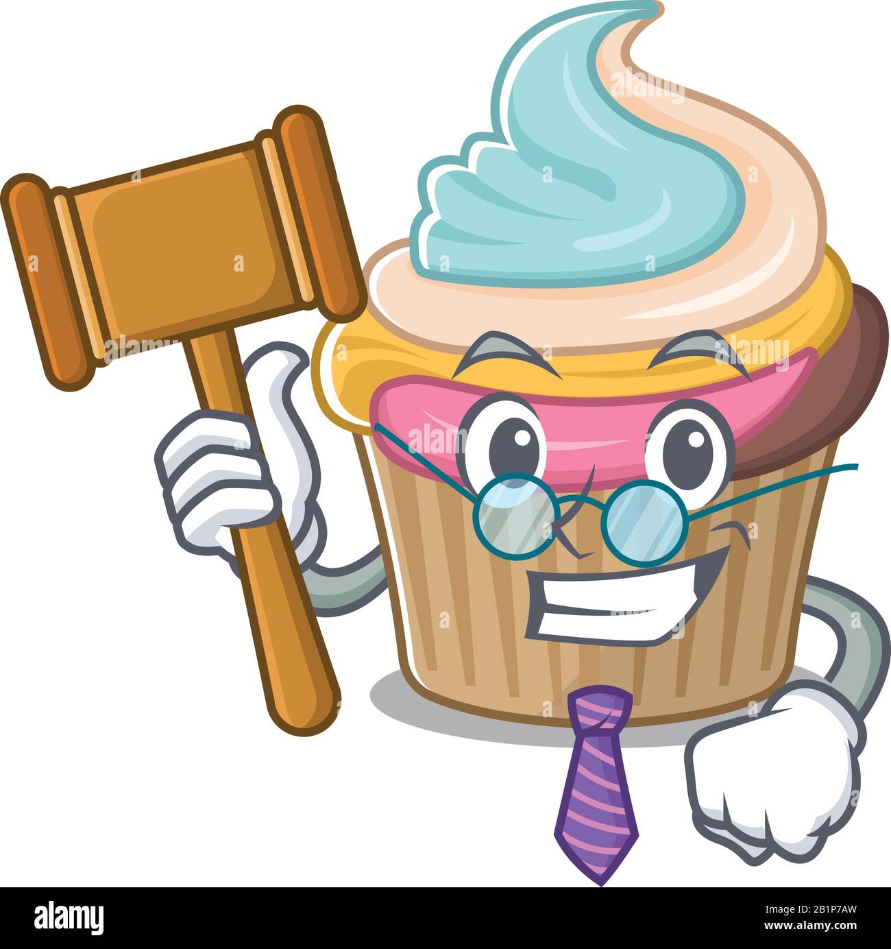 Smart Judge rainbow cupcake in mascot cartoon character style Stock ...