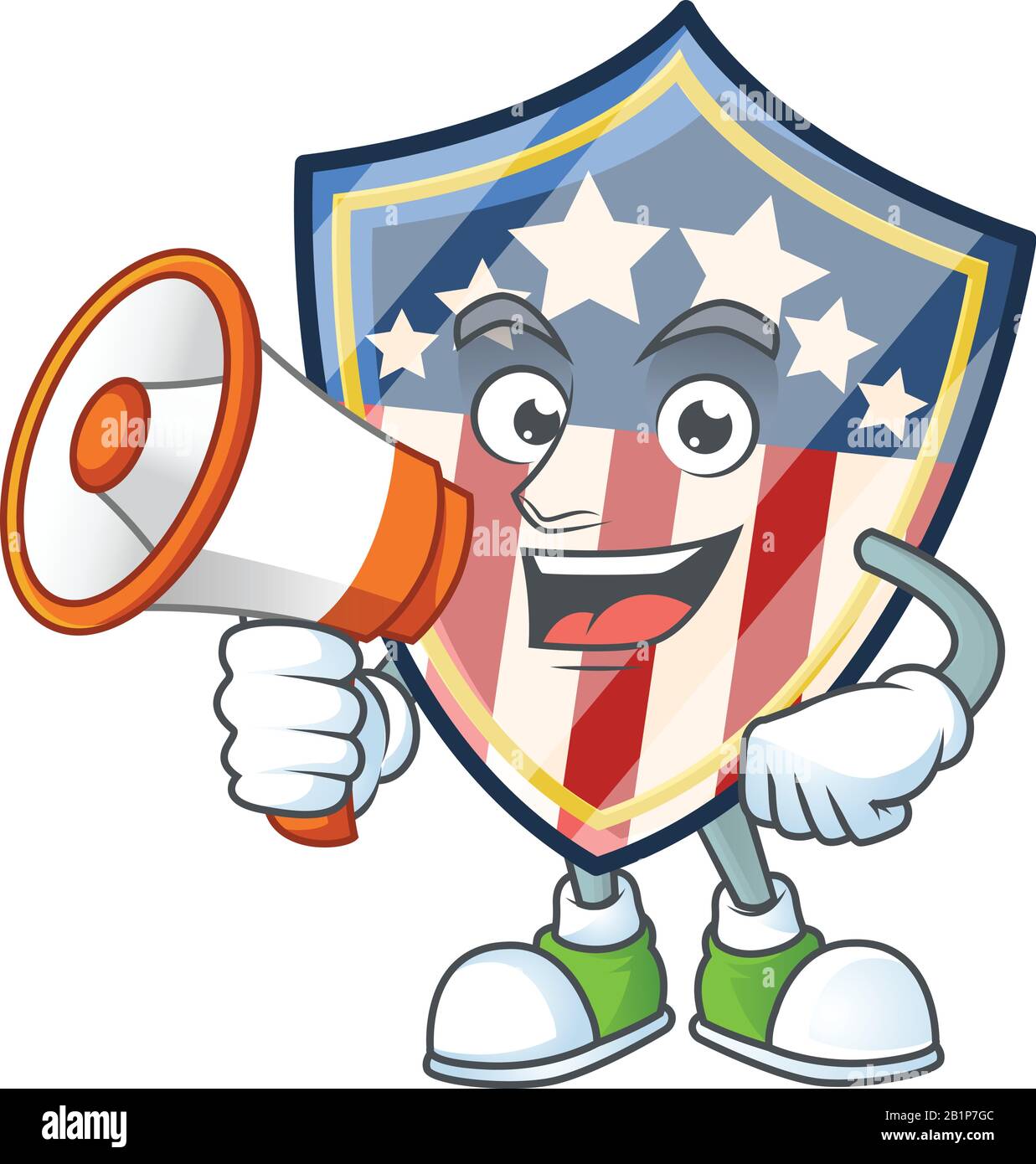 A chilly cartoon character of vintage shield badges USA with a ...