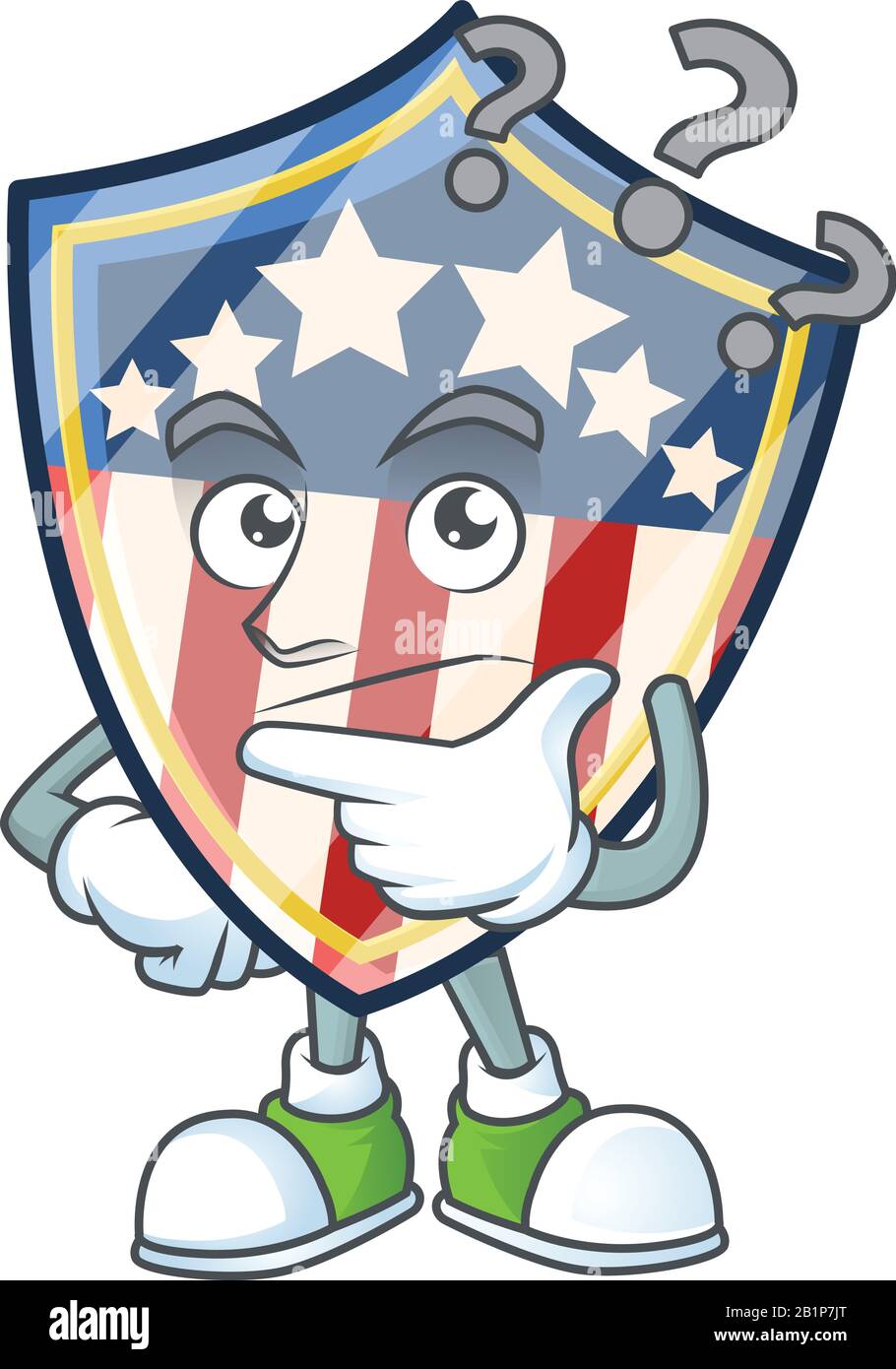 Vintage shield badges USA cartoon mascot style in a confuse gesture ...