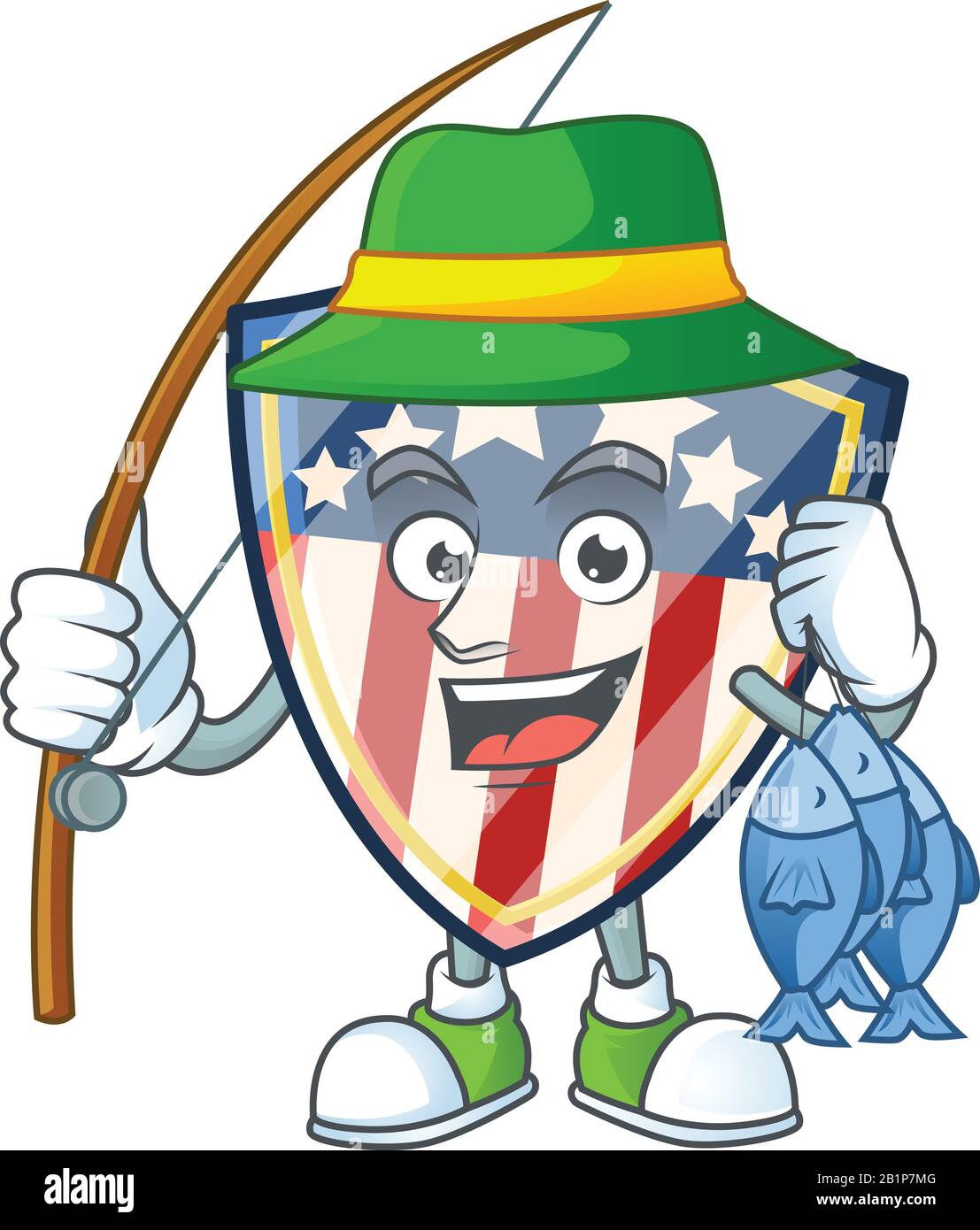 A mascot design of Fishing vintage shield badges USA with 3 fishes ...