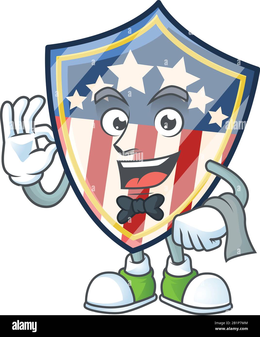 A vintage shield badges USA cartoon mascot working as a Waiter Stock ...