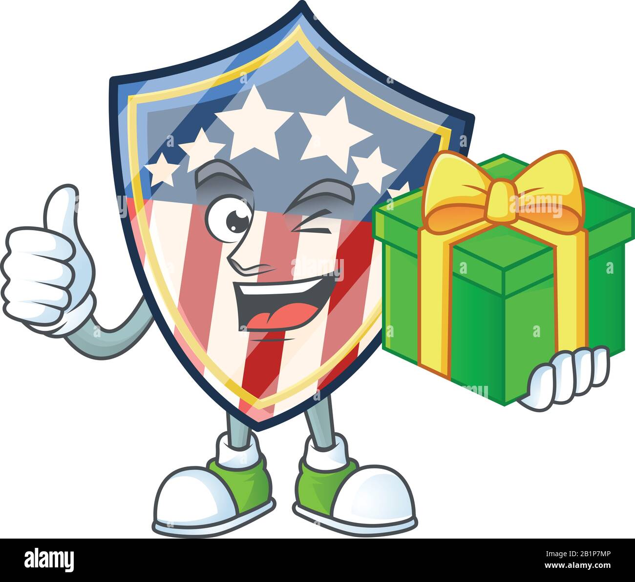 Cute vintage shield badges USA character holding a gift box Stock ...