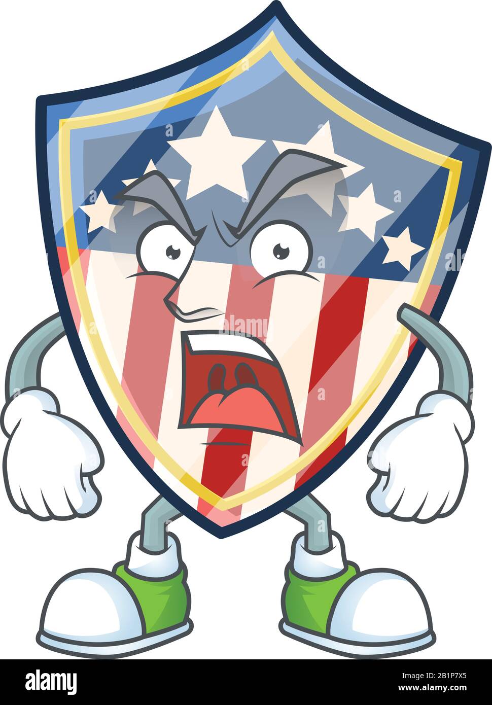 Vintage shield badges USA cartoon character design with angry face ...