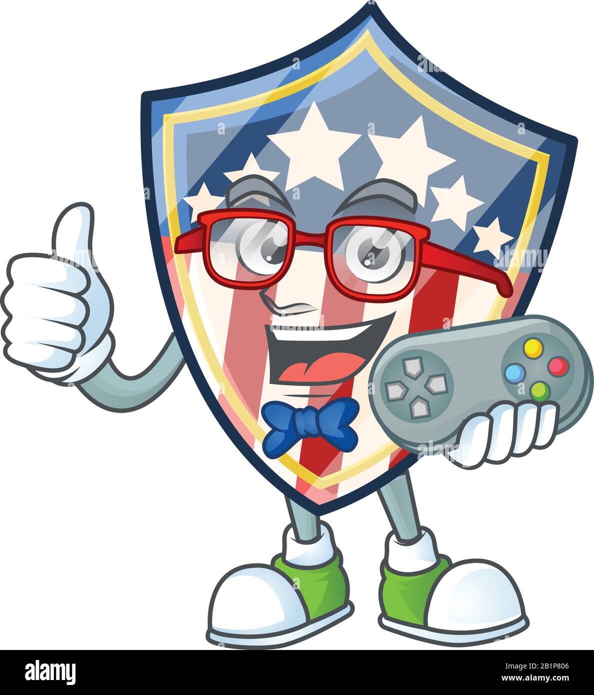 An attractive gamer vintage shield badges USA cartoon character design ...