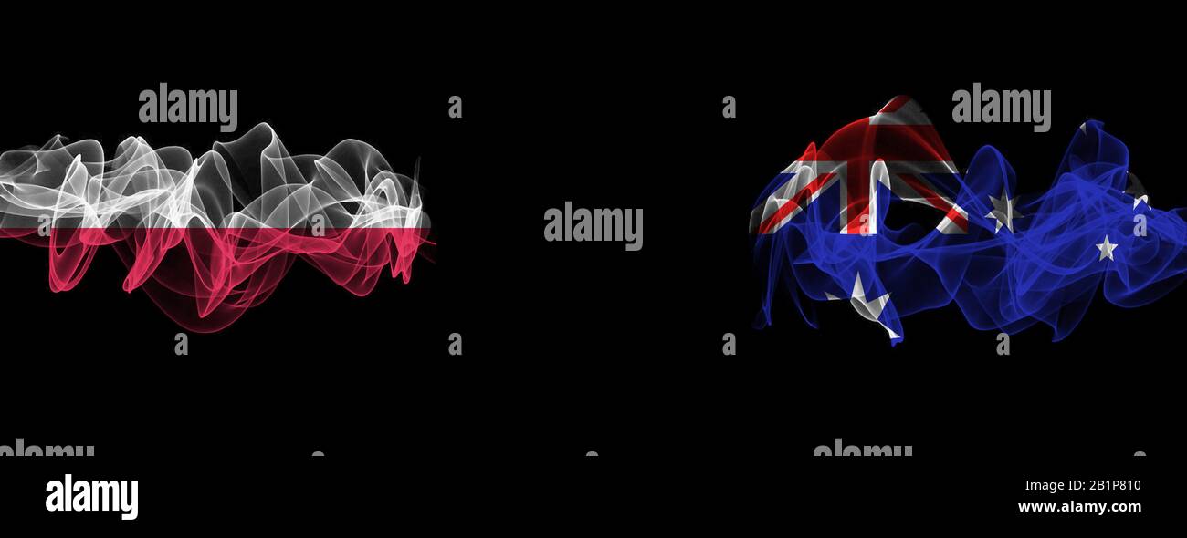 Flags of Poland and Australia on Black background, Poland vs Australia ...