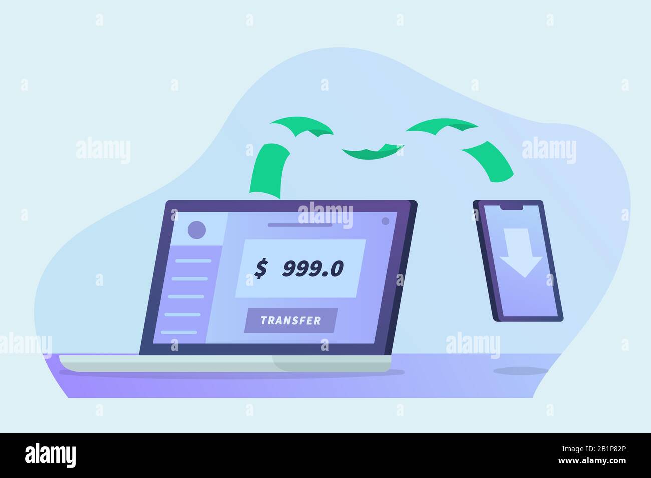 mobile online transfer payment concept with laptop and smartphone money ...